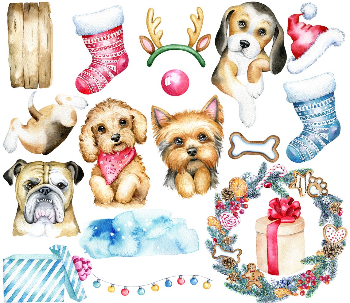 Christmas Dogs Clipart Holiday Clipart Christmas - Etsy