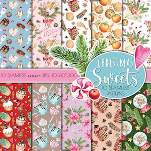 Sweet Christmas Seamless Patterns, Christmas Sweets Digital Papers ...