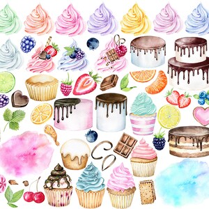Watercolor Cupcakes and Cakes CONSTRUCTOR, Watercolor Cupcakes Clipart ...