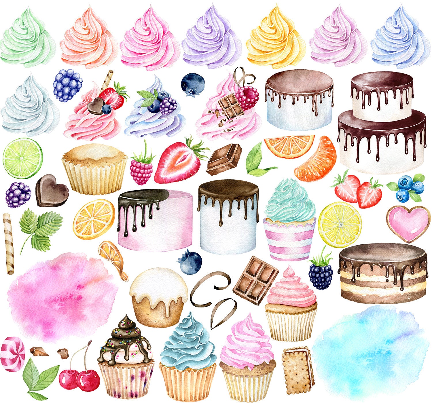 Watercolor Cupcakes and Cakes CONSTRUCTOR Watercolor Cupcakes - Etsy