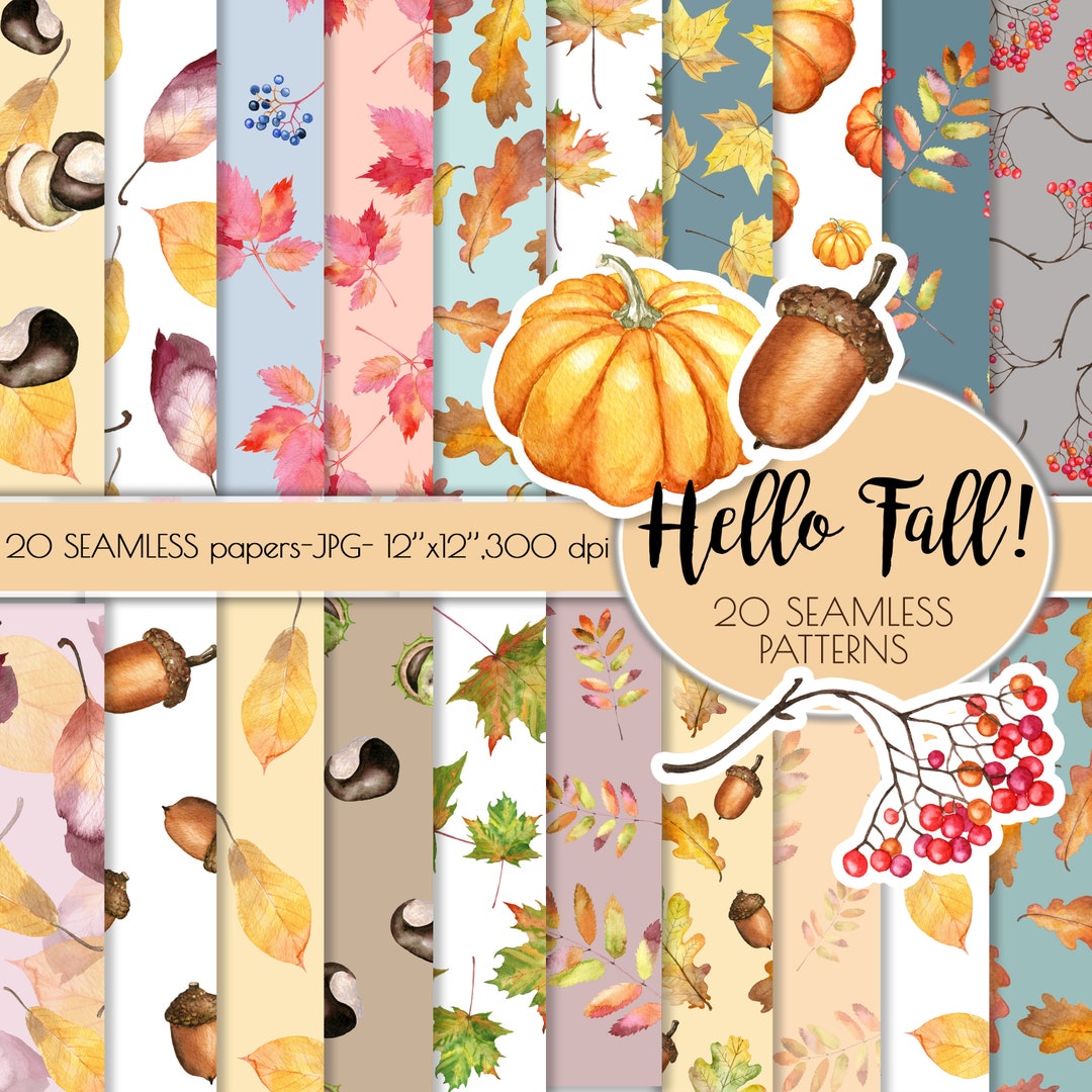 20 Seamless Watercolor Autumn Leaves Papers,seamless Patterns,autumn ...