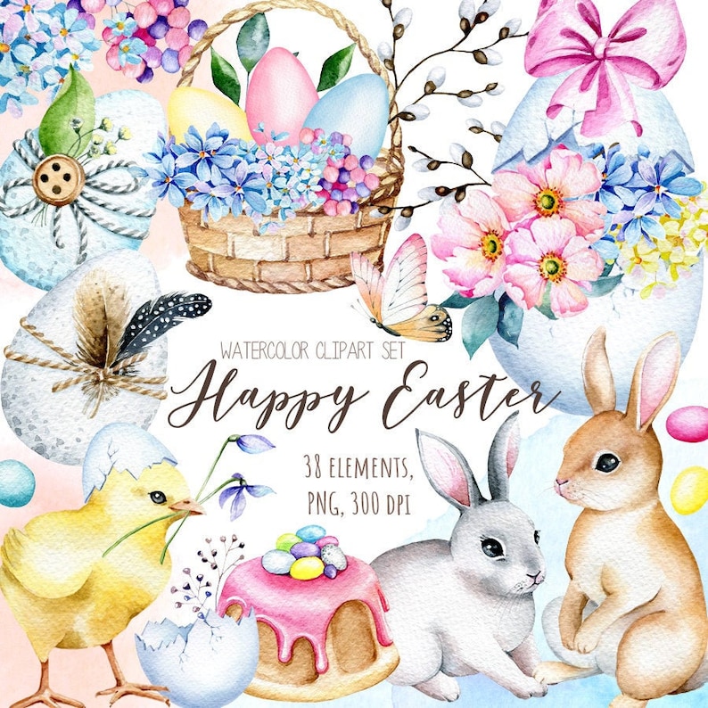 Easter Watercolor Bunny Clipart Spring Easter Clipart Easter | Etsy