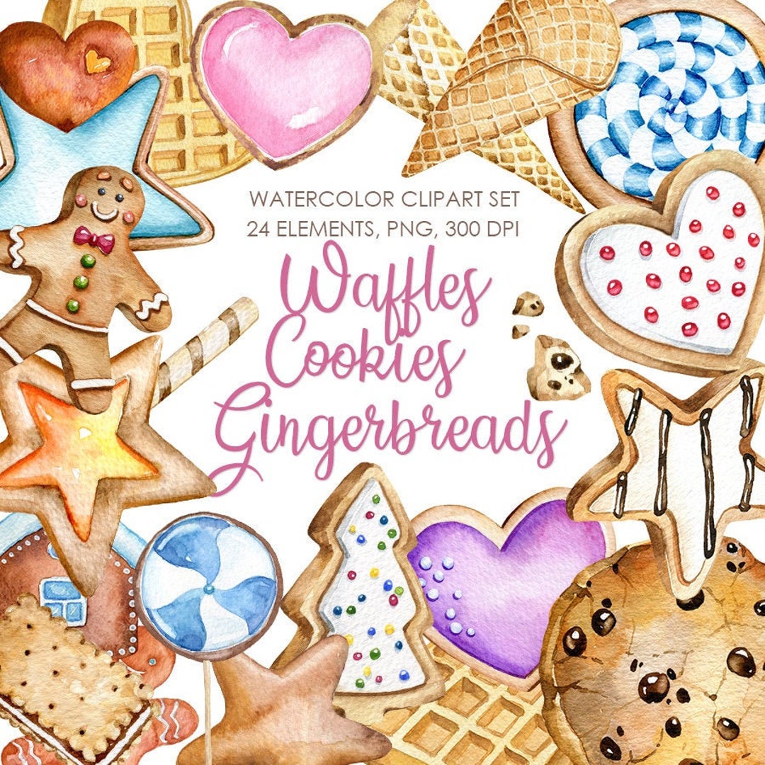 Watercolor Gingerbreads, Cookies and Waffles Clipart Set, Christmas ...