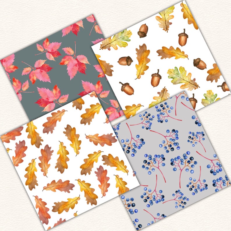 18 Seamless Watercolor Autumn Leaves Digital Papers,oak Leaves Pattern ...