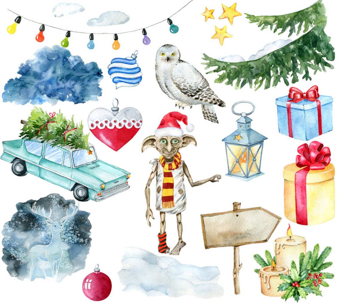 Watercolor Christmas Clipart,magical Christmas Clipart,school of ...