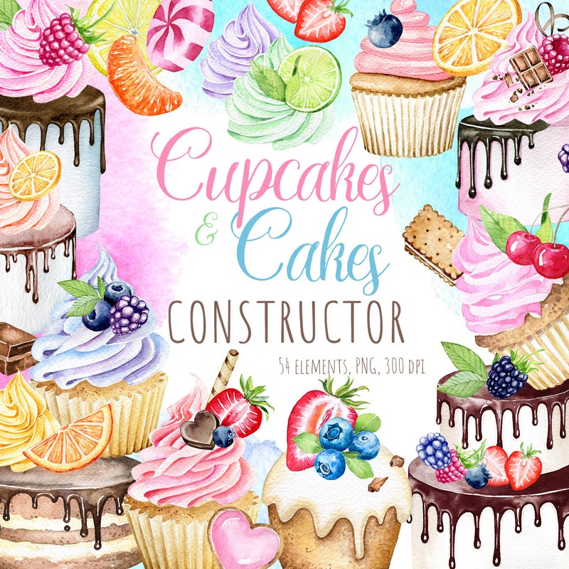Watercolor Bakery Clipart - Etsy
