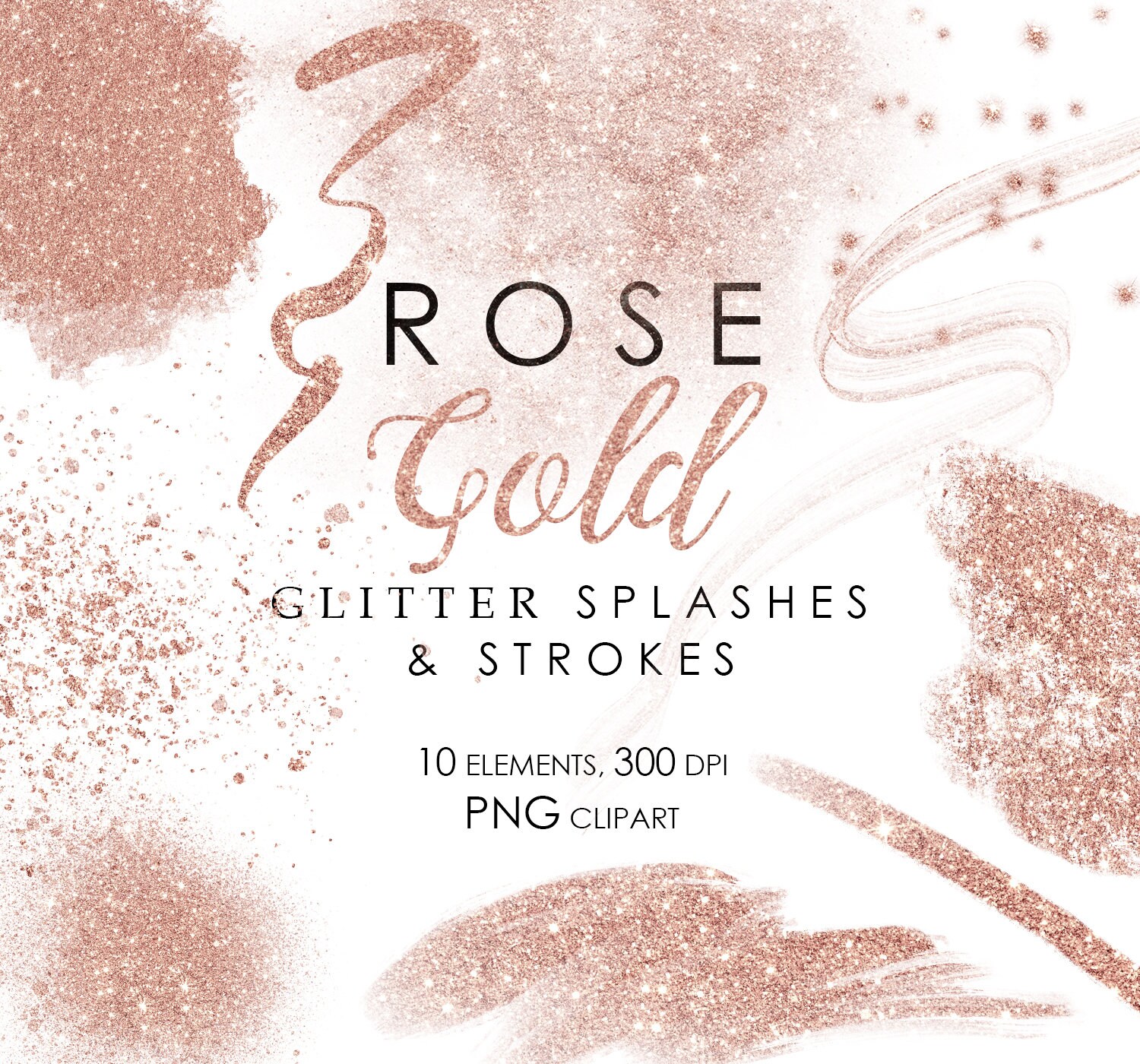 Rose Glitter Splashes and Strokes Rose Gold Splatter Clipart - Etsy