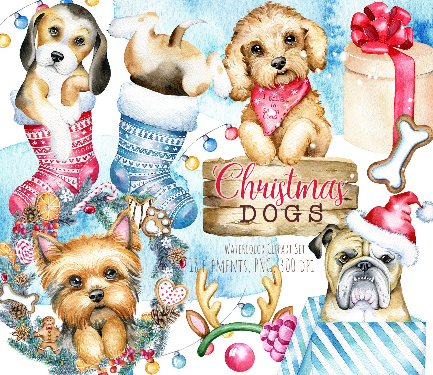 Christmas Dogs Clipart Holiday Clipart Christmas - Etsy
