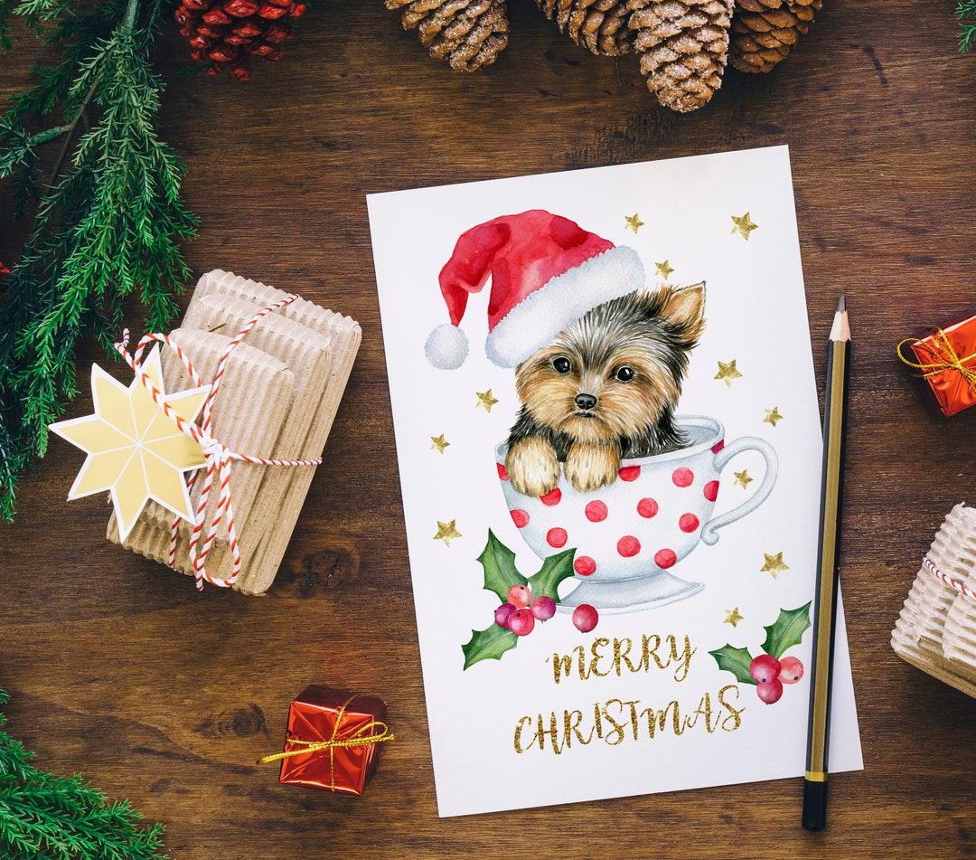 Christmas Card,christmas Dog,christmas Puppy,yorkie Puppy,yorkshire ...