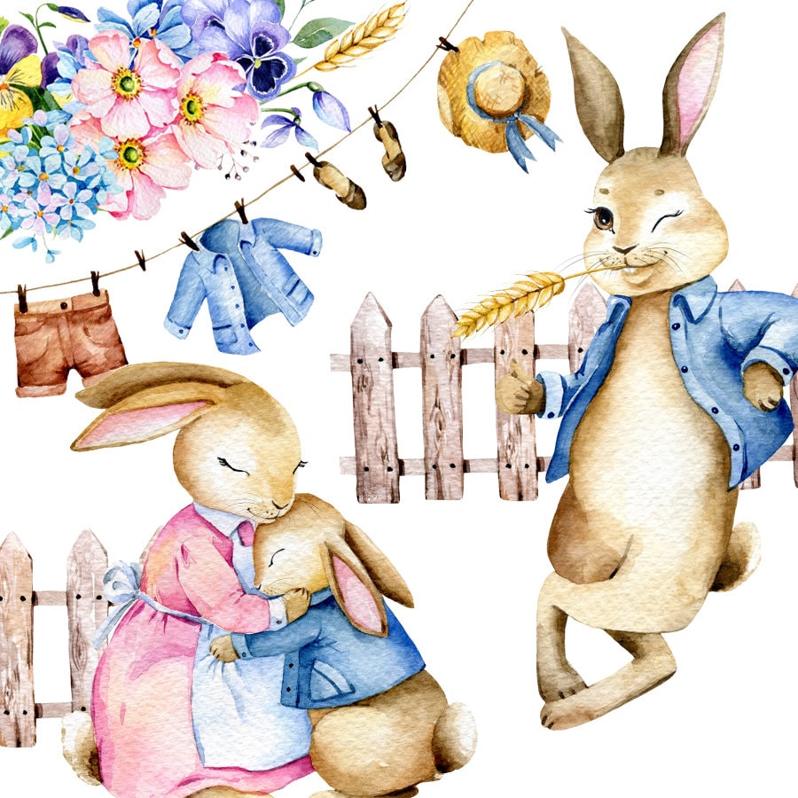 Cute Rabbit's Farm Watercolor Clipart Cute Bunny Farm - Etsy