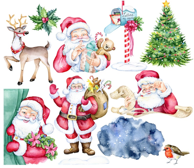 Santa Claus Christmas Clipart Set Santa Claus Mail Rudolf - Etsy