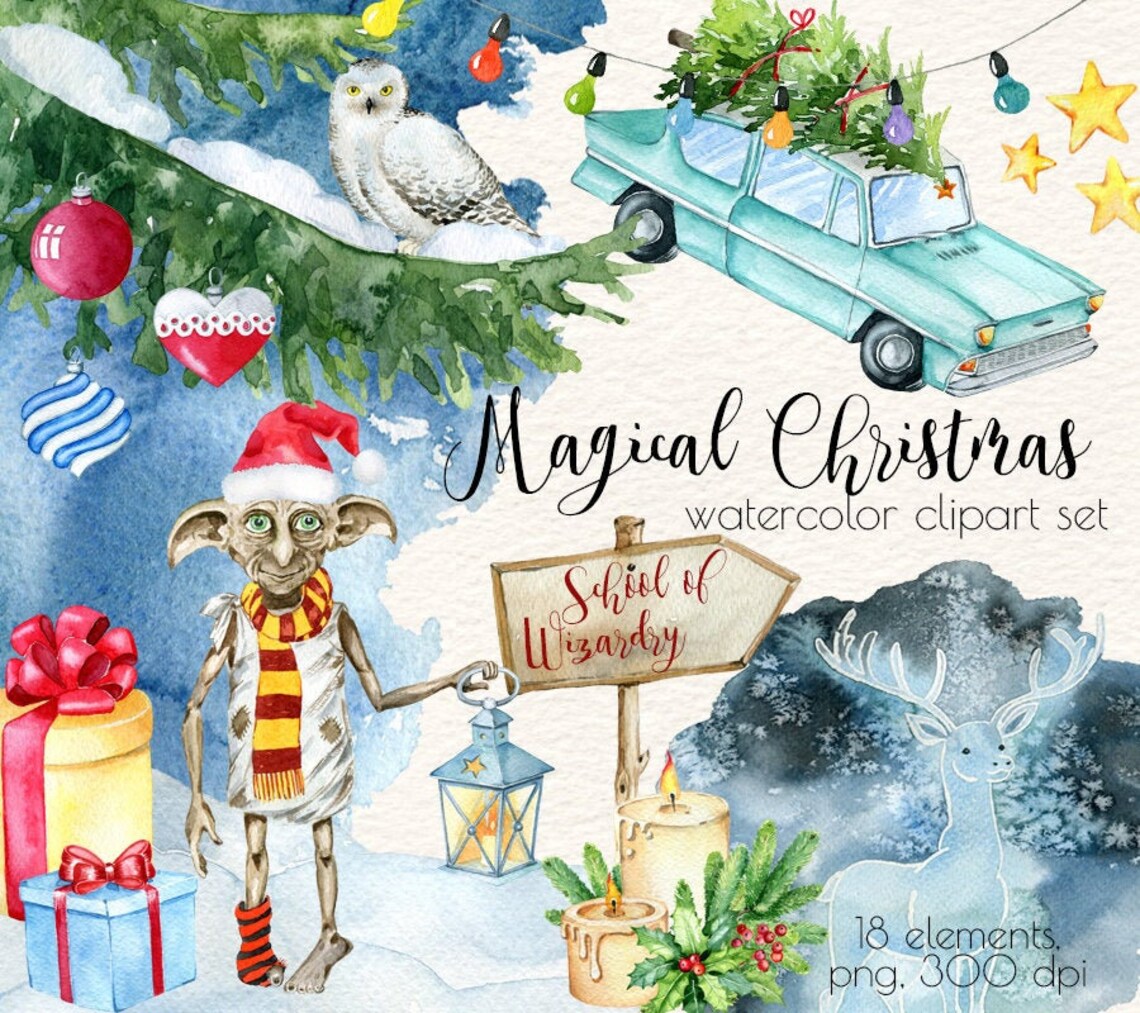 Watercolor Christmas Clipartmagical Christmas Clipartschool - Etsy