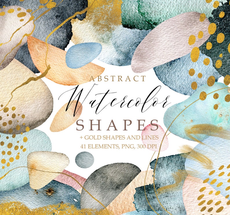 Abstract Watercolor Shapes,gold Strokes and Shapes,watercolor Circles ...