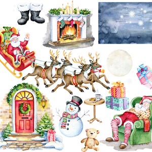 Santa Claus Watercolor Clipart Set, Santa Claus Sleigh, Rudolf the Red ...