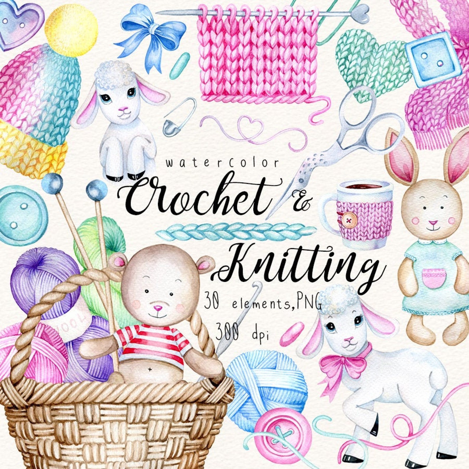 Watercolor Crochet & Knitting Cliparthandmade - Etsy