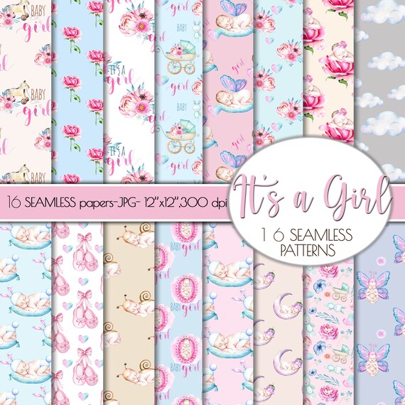 It's a Girl Seamless Patterns Baby Girl Seamless | Etsy