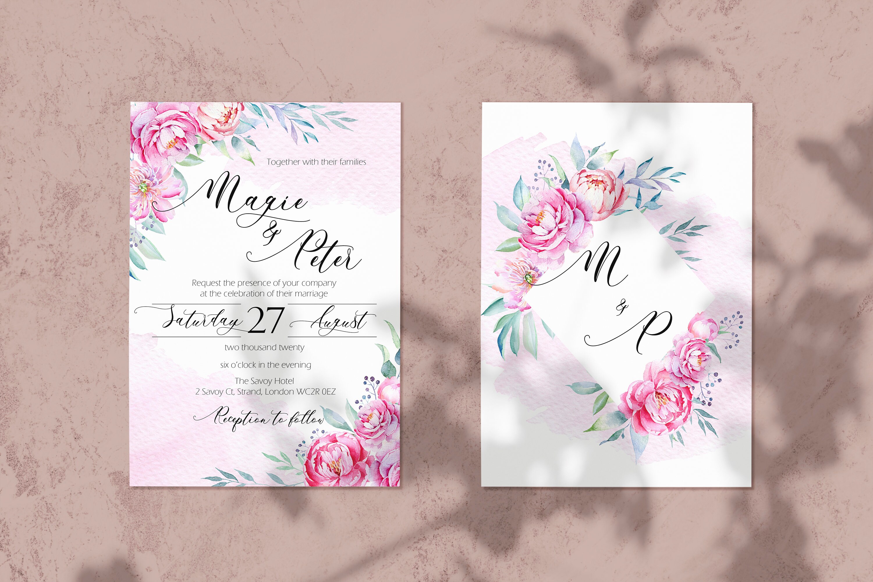 Peony Wedding Invitation Setpink Wedding | Etsy
