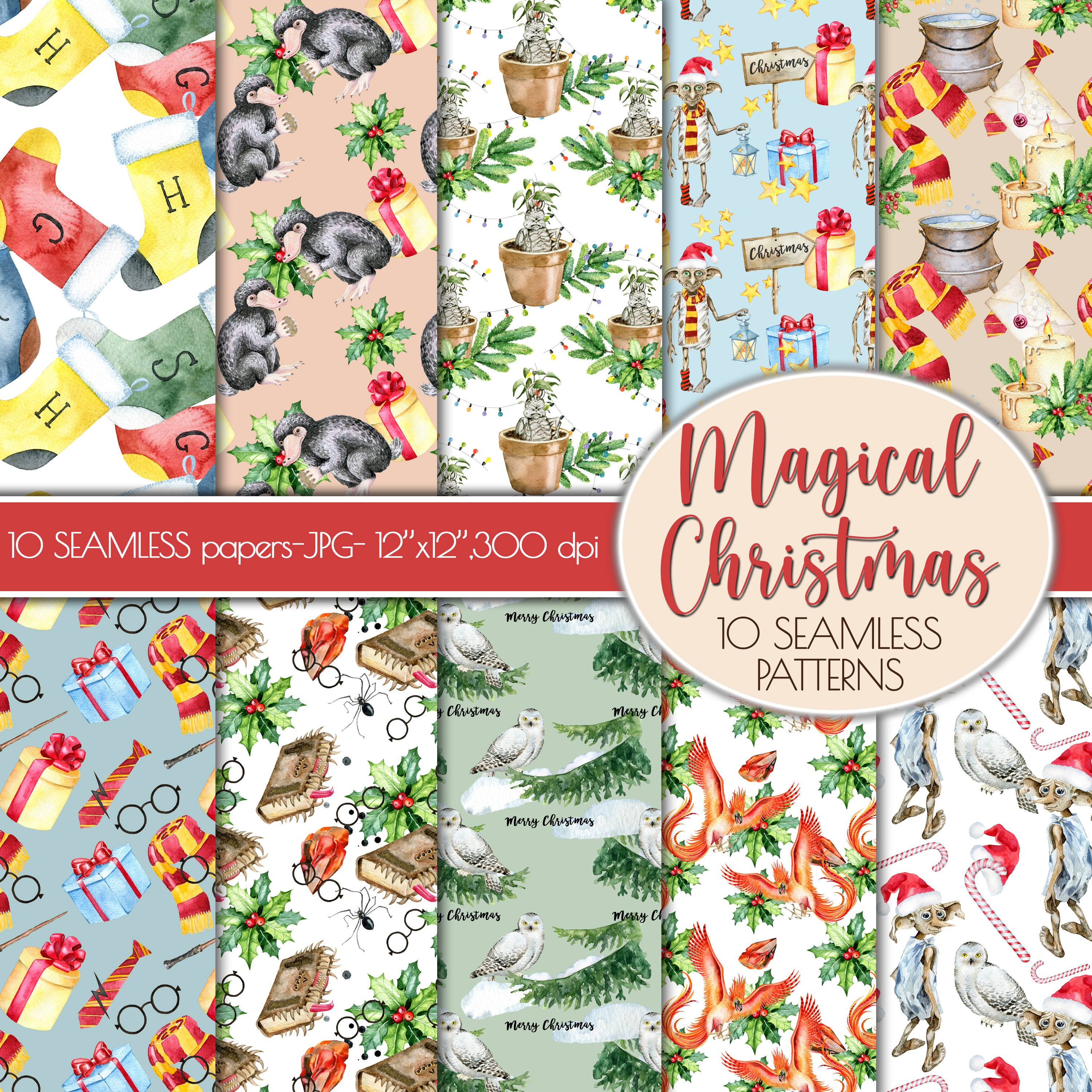 Magical Christmas Seamless Patterns Merry Christmas Seamless - Etsy