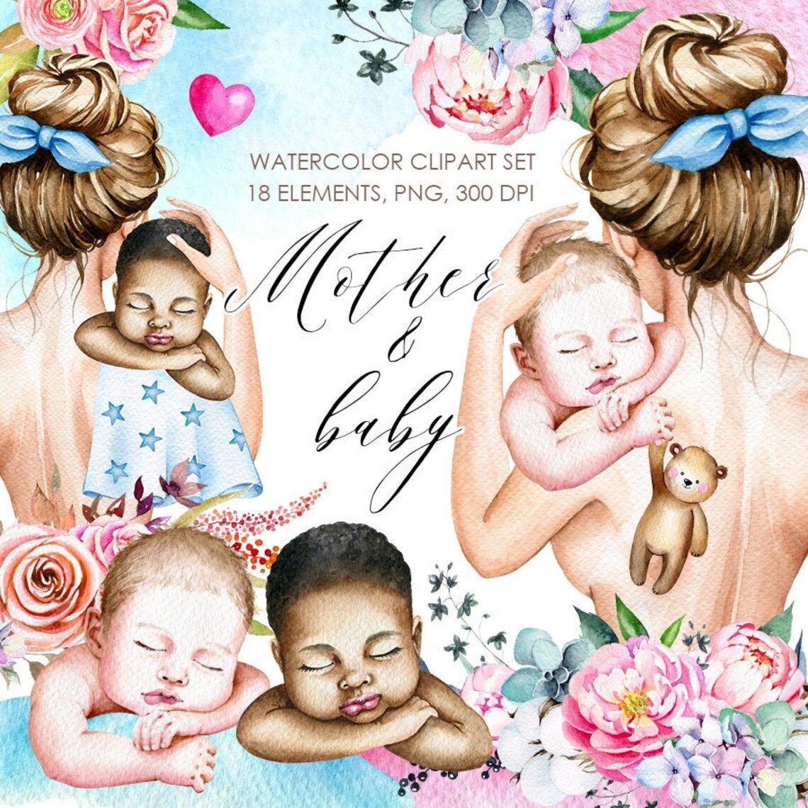 Mother and Baby Clipart, Watercolor Baby Clipart,baby Girl Clipart ...
