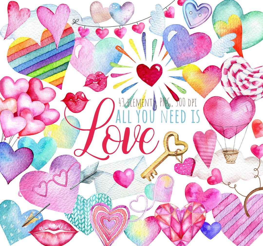 Love Watercolor Clipart, Valentine's Day Clipart, Rainbow Clipart ...