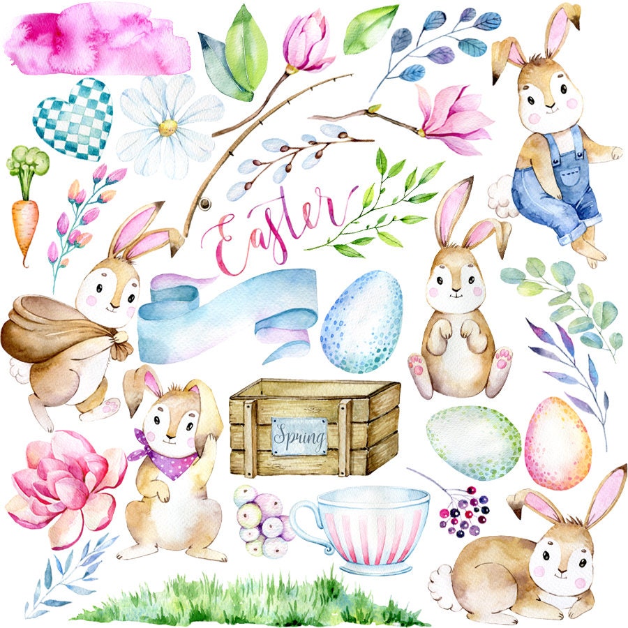 Easter Watercolor ClipartSpring ClipartHoliday CardsBunny | Etsy