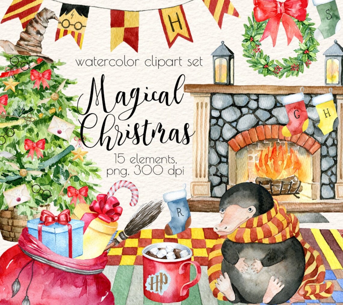 Watercolor Christmas Clipartmagical Christmas Clipartschool | Etsy