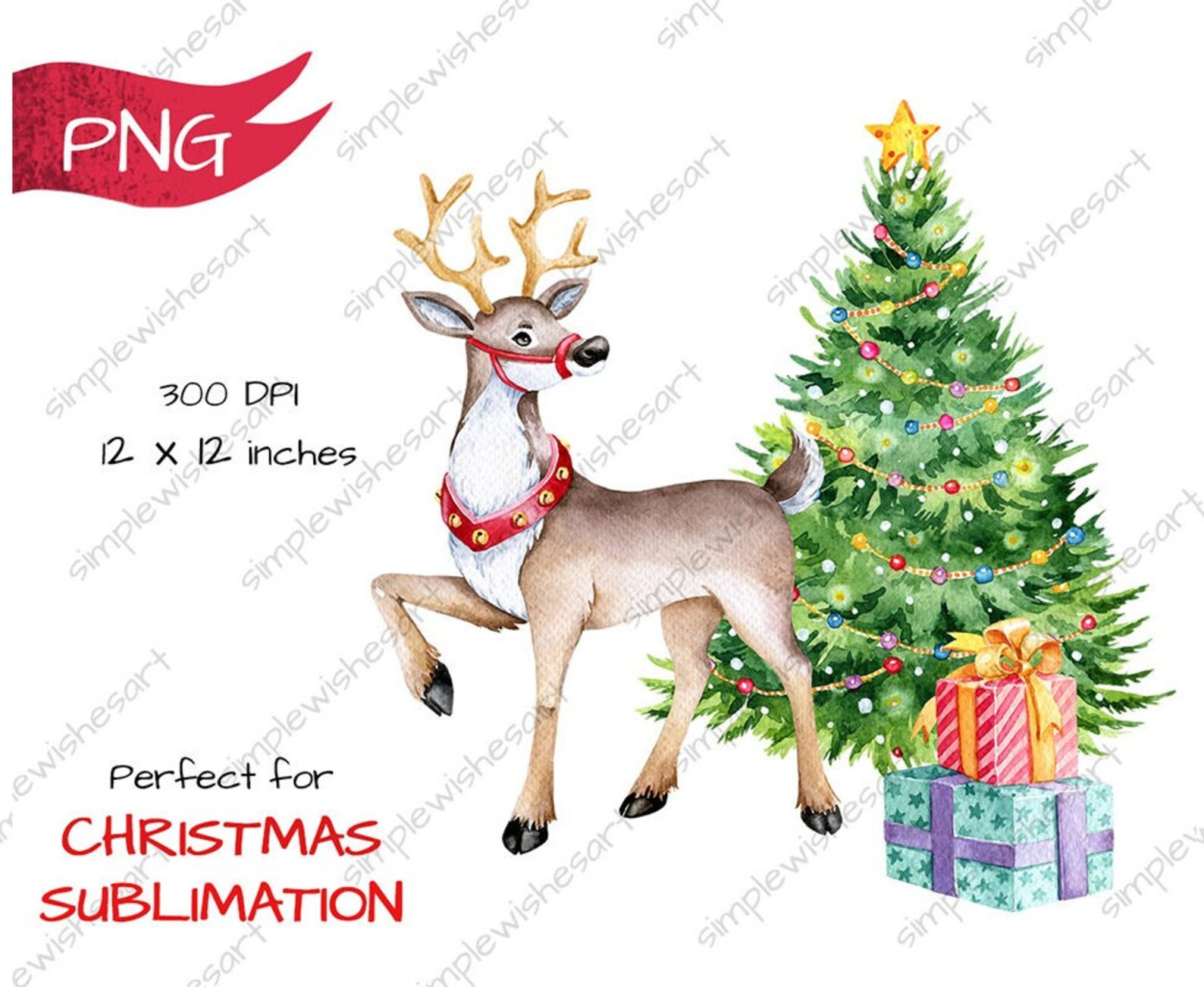 Reindeer and Christmas Tree PNG, Rudolf the Reindeer Sublimation Design ...