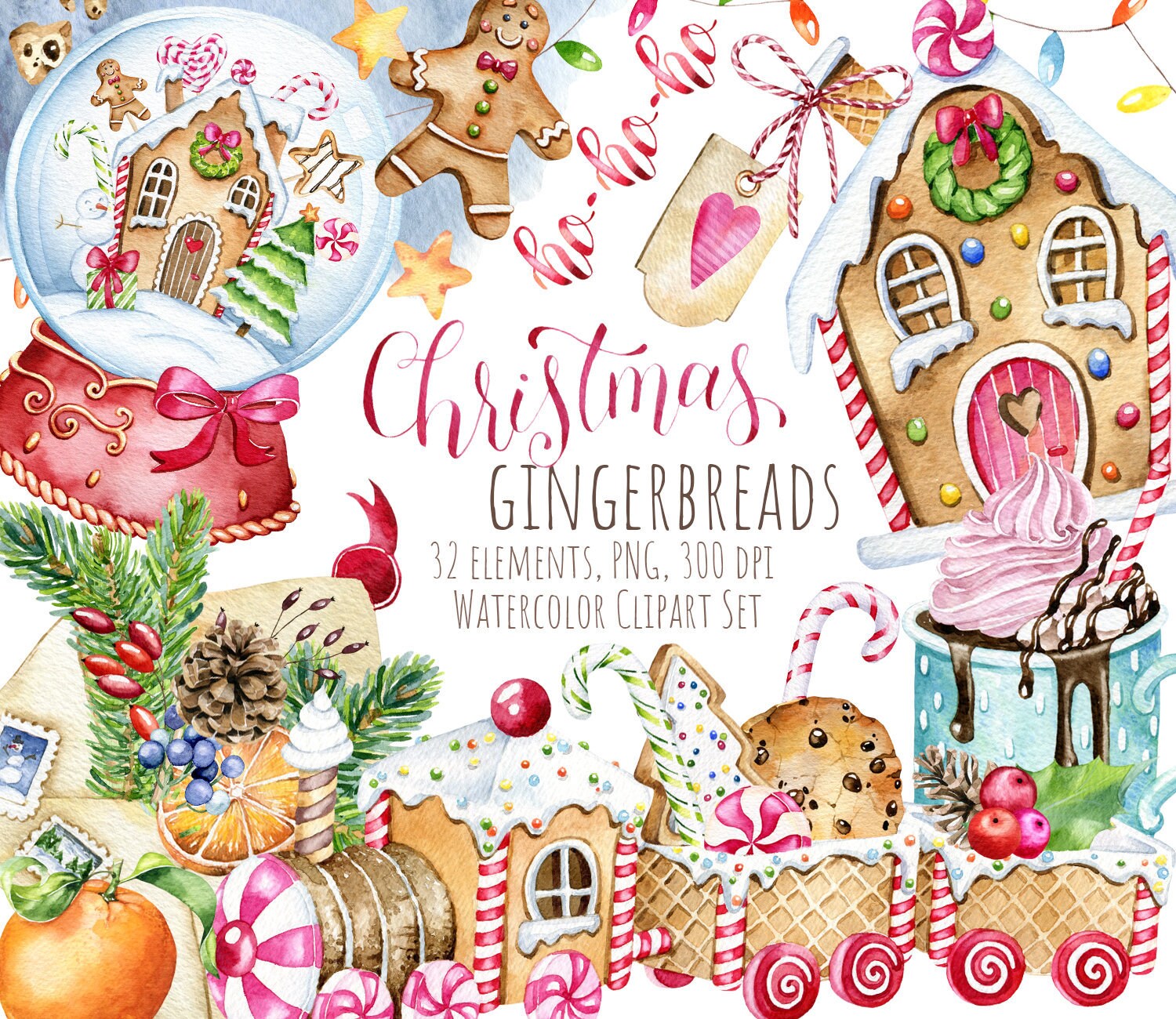 Watercolor Christmas Gingerbreads Clipart christmas - Etsy UK