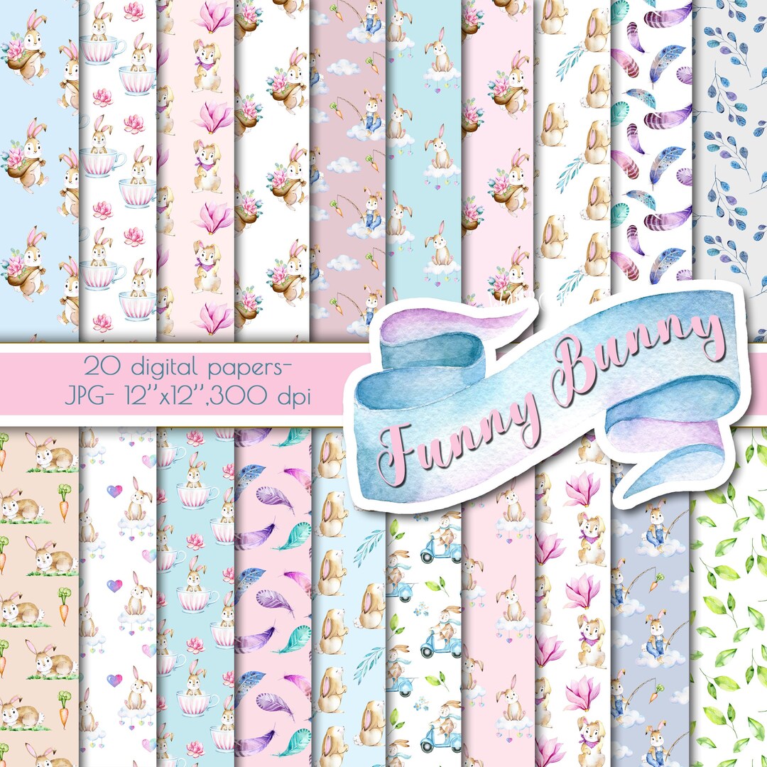 Bunny Digital Paper,easter Digital Paper,easter Scrapbooking, Bunny ...