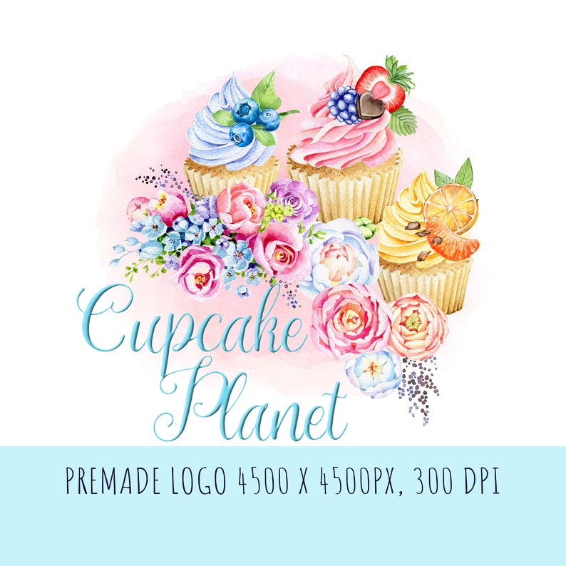 Watercolor Cupcakes Logo Bakery Logo Home Bakery Branding - Etsy