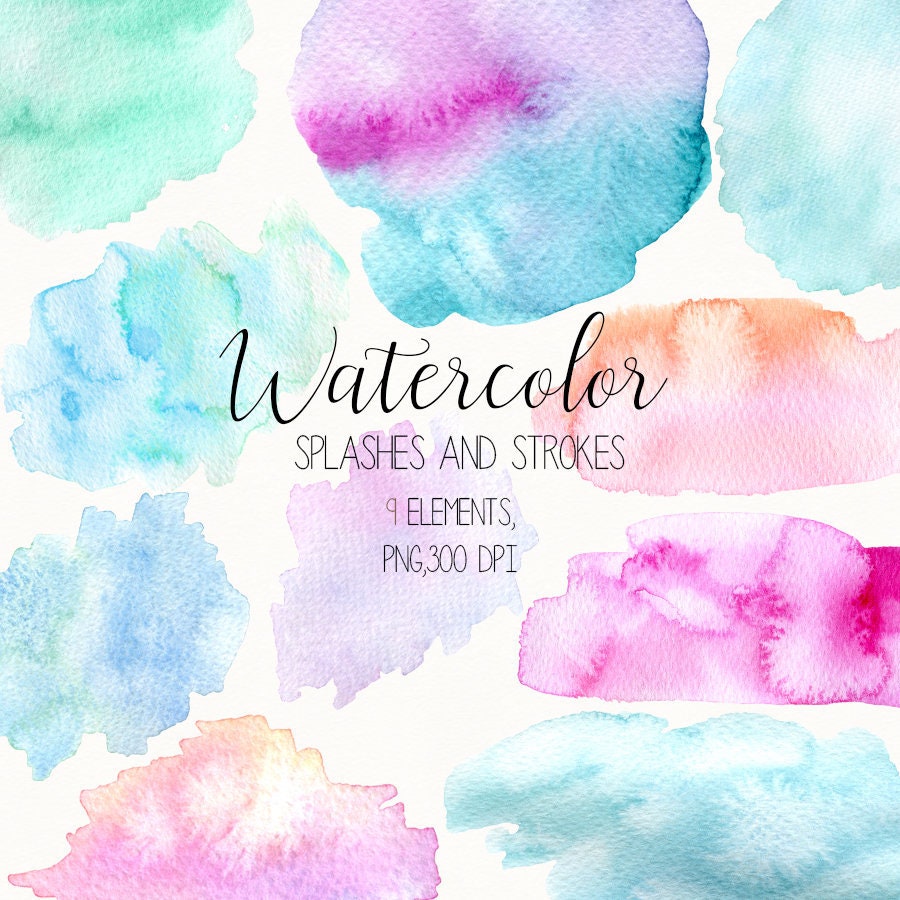 Sky Blue and Pink Watercolor Splashes and Blobs Watercolor - Etsy