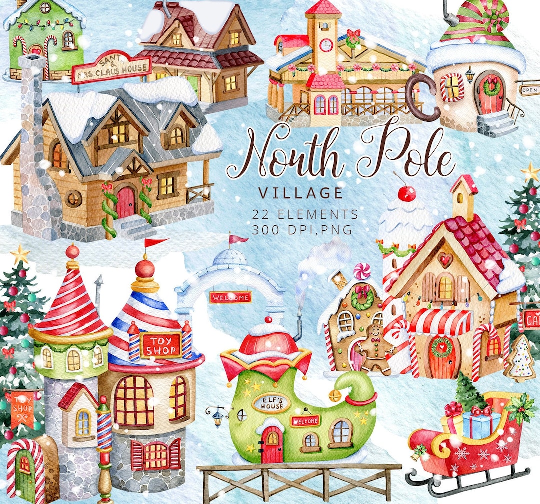 Christmas Houses Clipart, Christmas Village, Santa's Village, Toy Shop ...