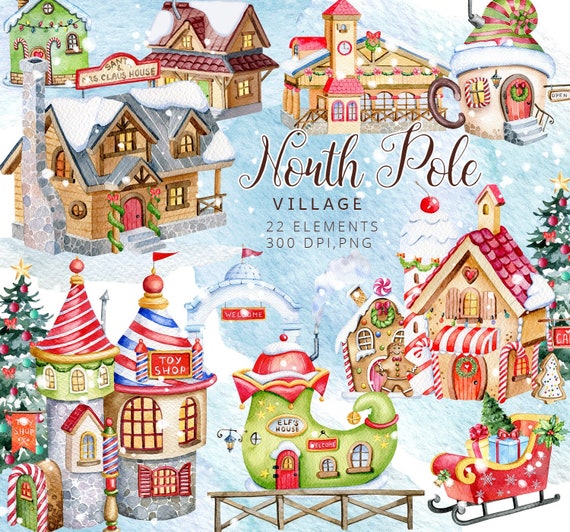 Christmas Houses Clipart Christmas Village Santa's - Etsy