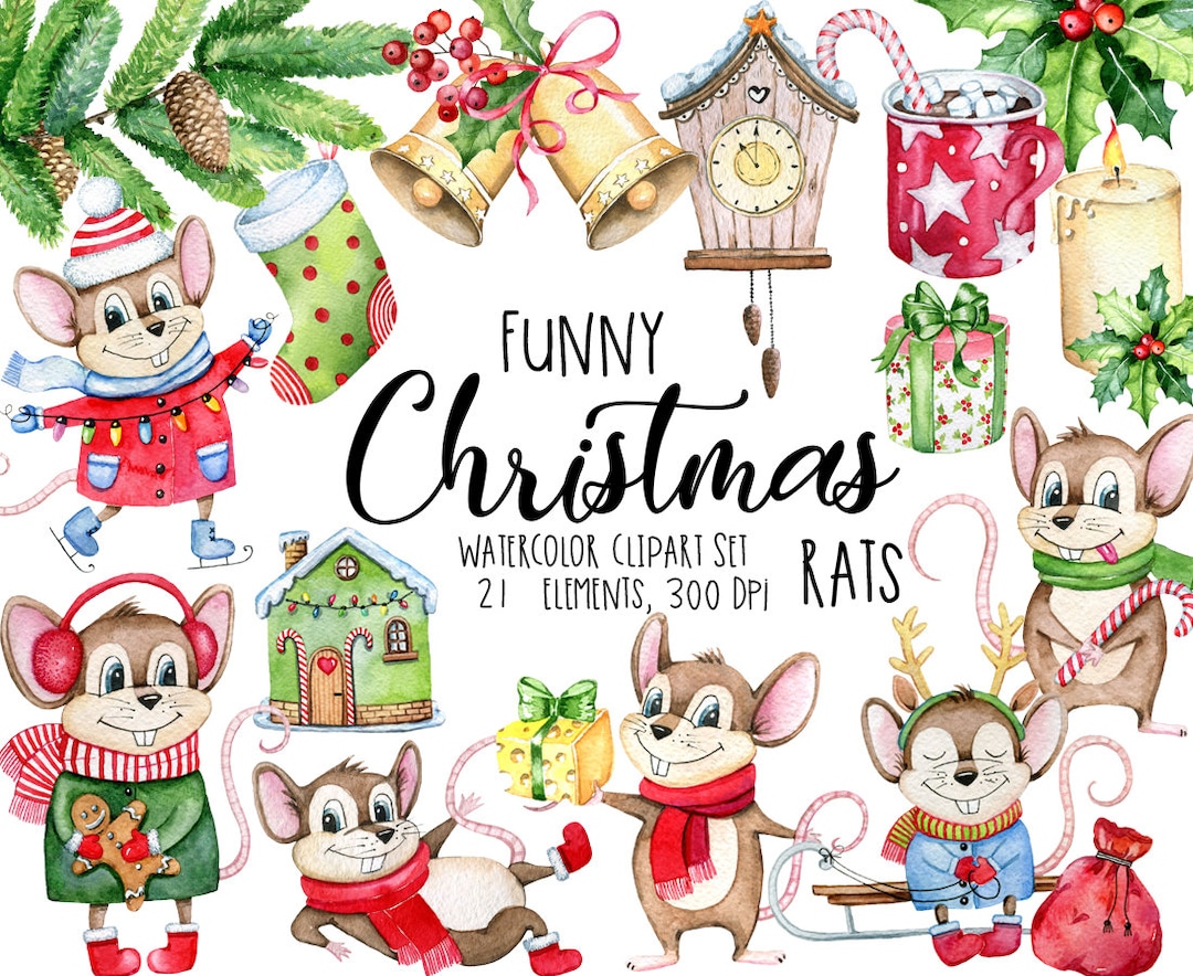 Watercolor Christmas Clipart,christmas Animals,christmas Mouse ...