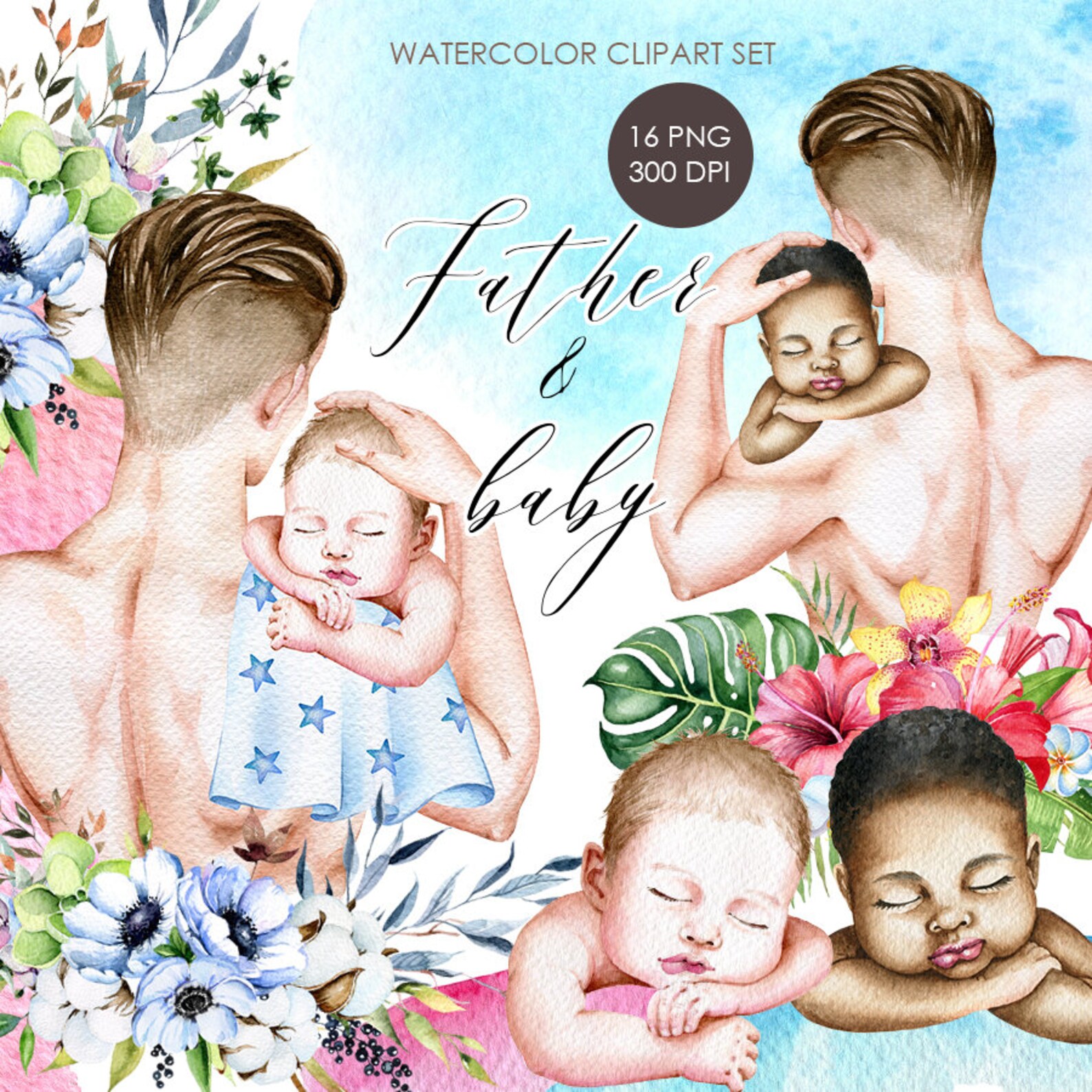 Father With Baby Clipart, Father's Day Clipart, Cute Baby Clipart, Cute ...