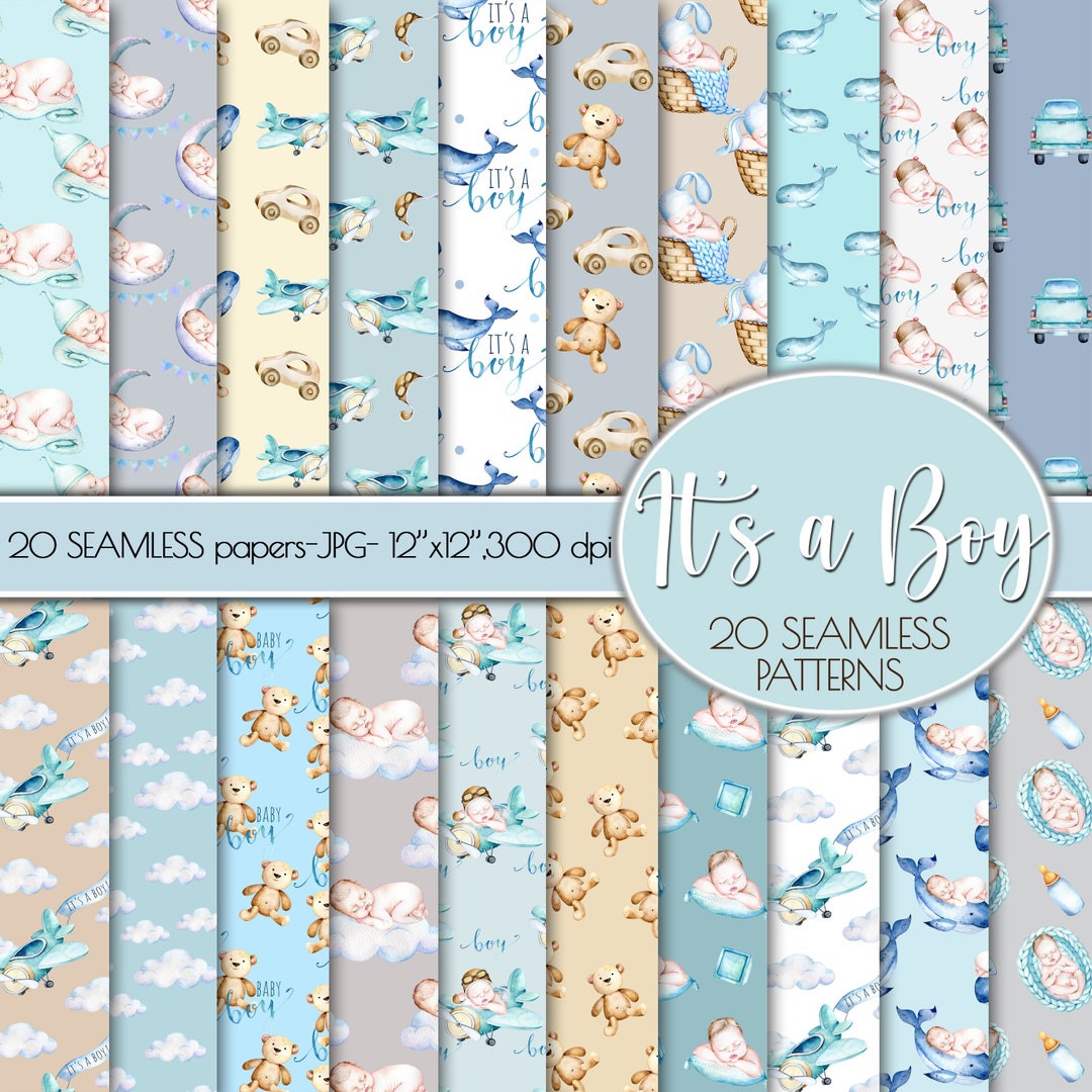 It's a Boy Watercolor Seamless Patterns,baby Boy Seamless Digital ...