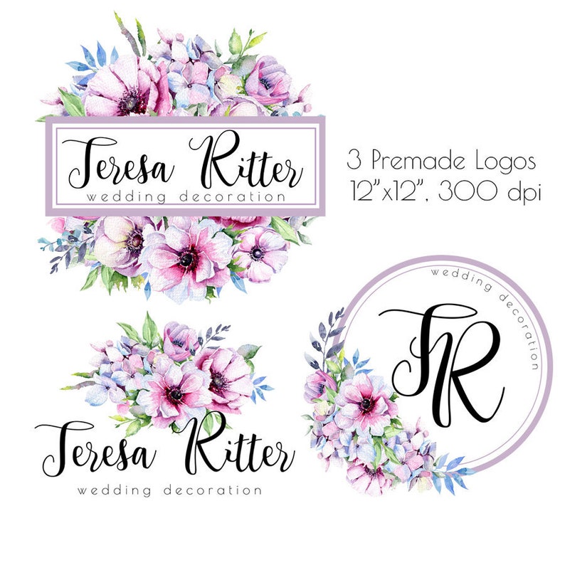 Anemone Logohydrangea Logolilac Watercolor Logopurple - Etsy