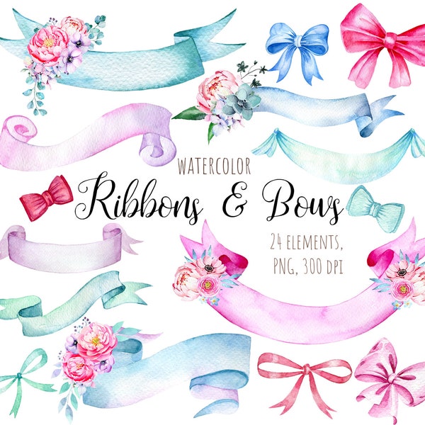 Watercolor Ribbons - Etsy