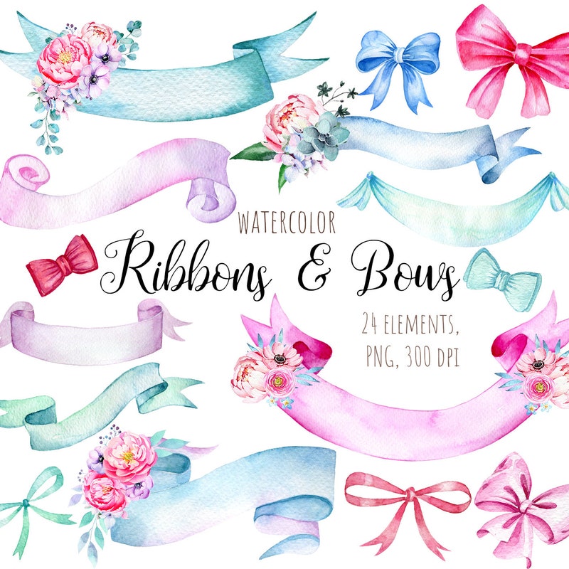 Watercolor Ribbons - Etsy