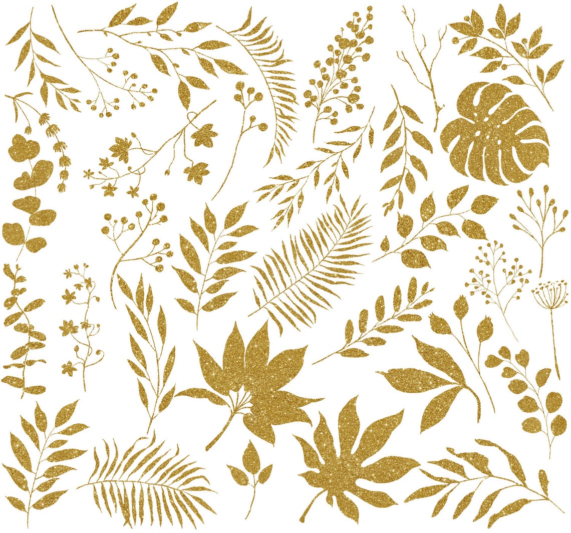 Gold Glitter Leaves Clipart Gold Design Elements Gold | Etsy