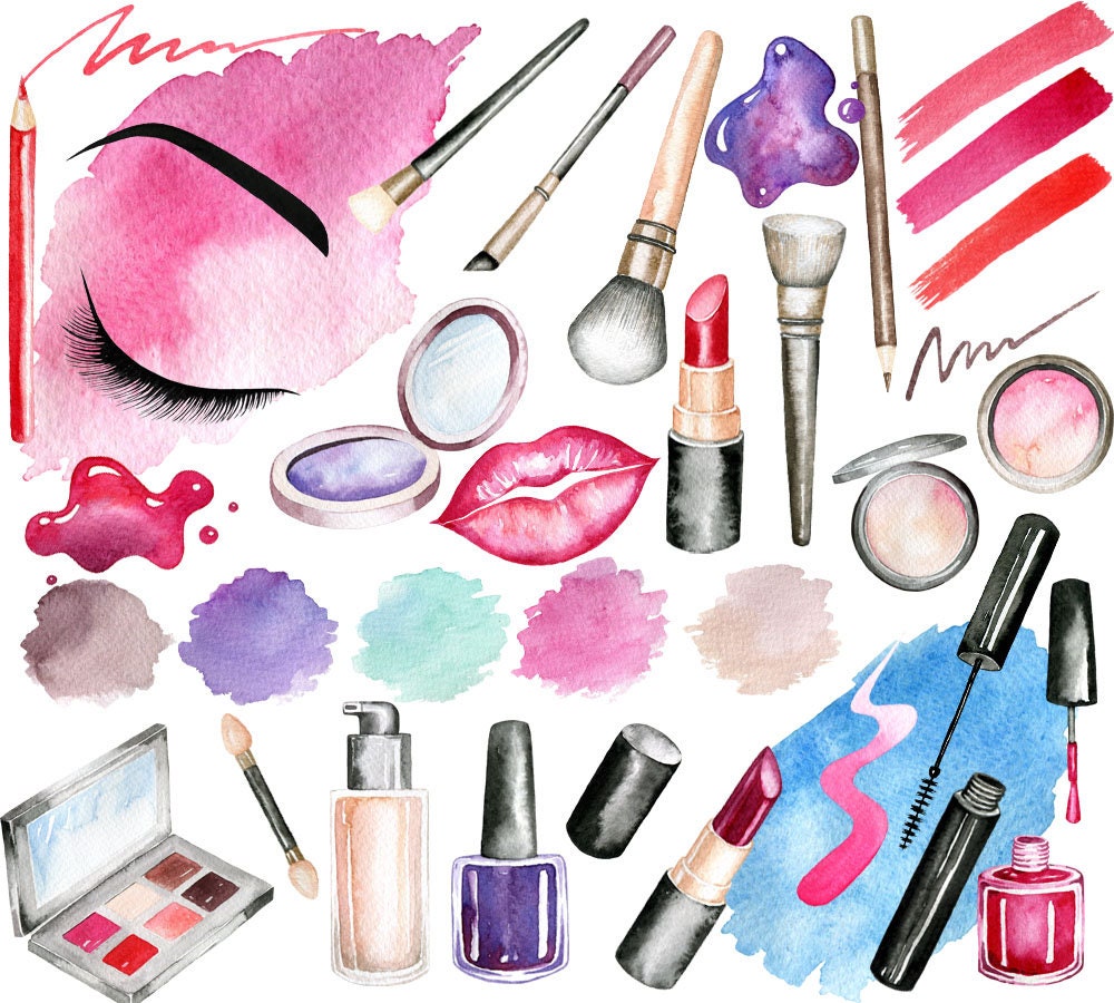 Makeup Cosmetics Clipartwatercolor Makeup Clipartfashion | Etsy