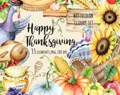 Happy Thanksgiving Day Watercolor Clipart Set Funny Turkey - Etsy