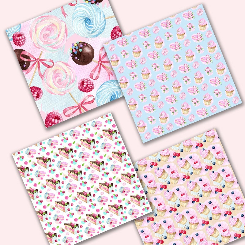 Watercolor Cakes Paper,dessert Digital Paper,watercolor Cupcake,candy ...