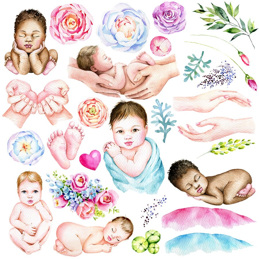 Cute Newborn Baby Clipart, Welcome Baby, Birthday Baby Shower ...