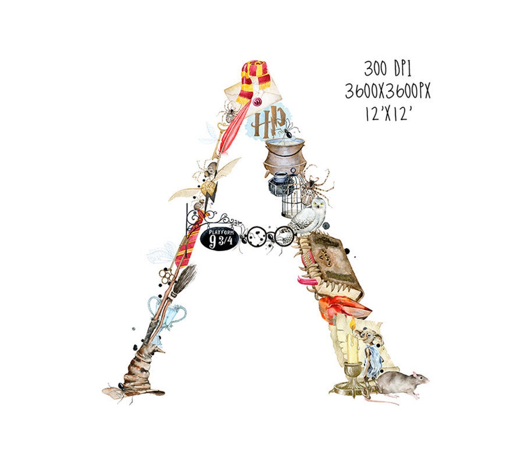 Wizard Supplies,magical Objects Clipart,custom Letter Print,monogram ...