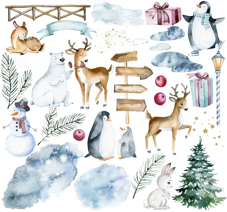 Watercolor Christmas Clipart Festive Clipart Merry - Etsy