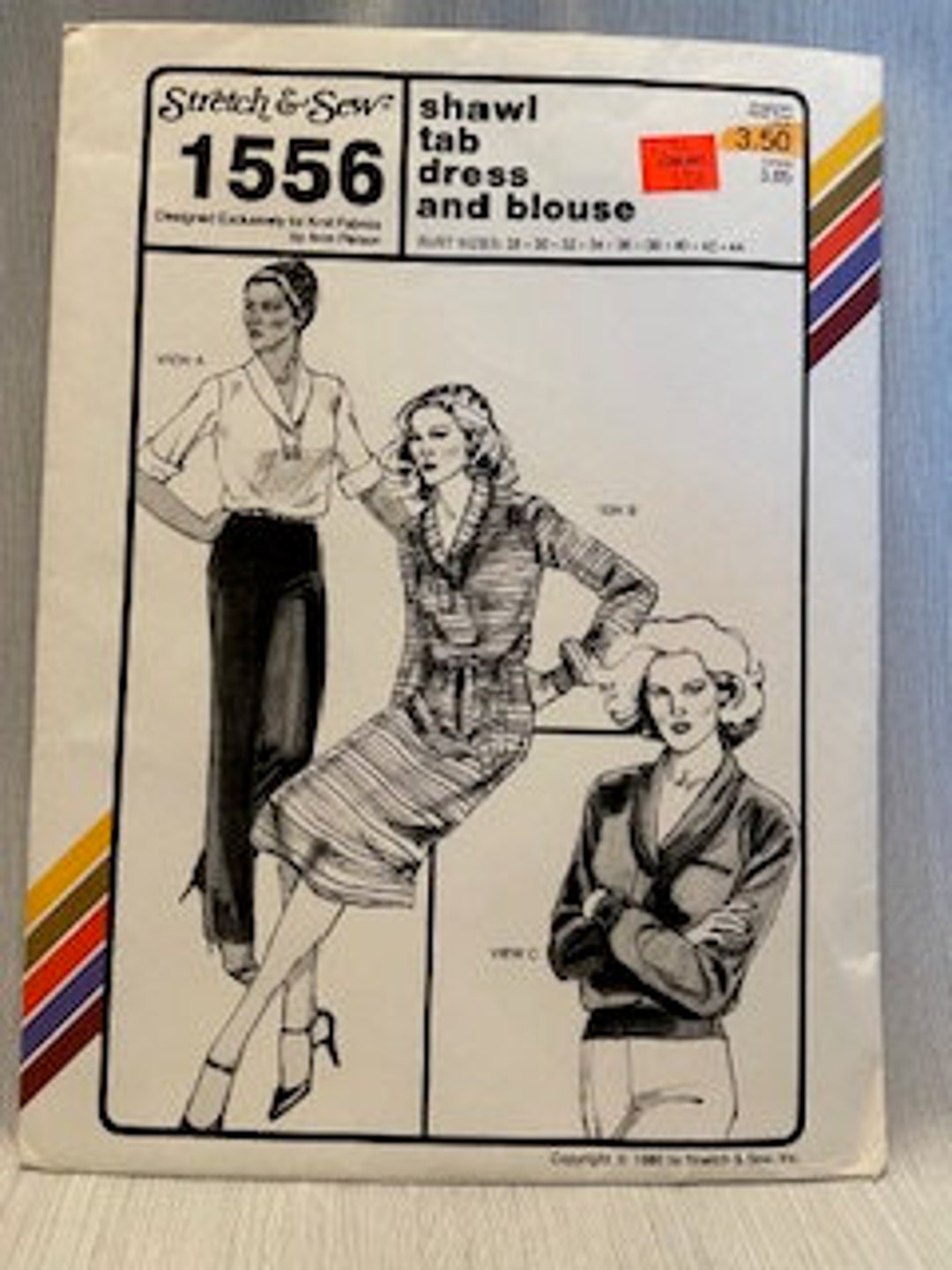 Stitch & Sew Pattern 1556 Shawl Tab Dress and Blouse (1980) - Etsy