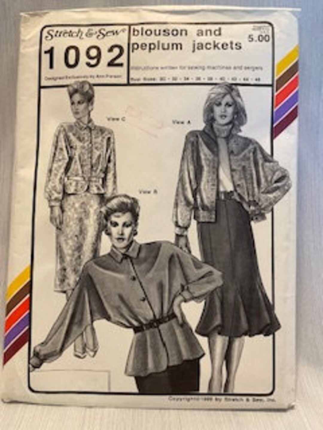 Stitch & Sew Pattern 1092 Blouse and Peplum Jacket (1986) - Etsy