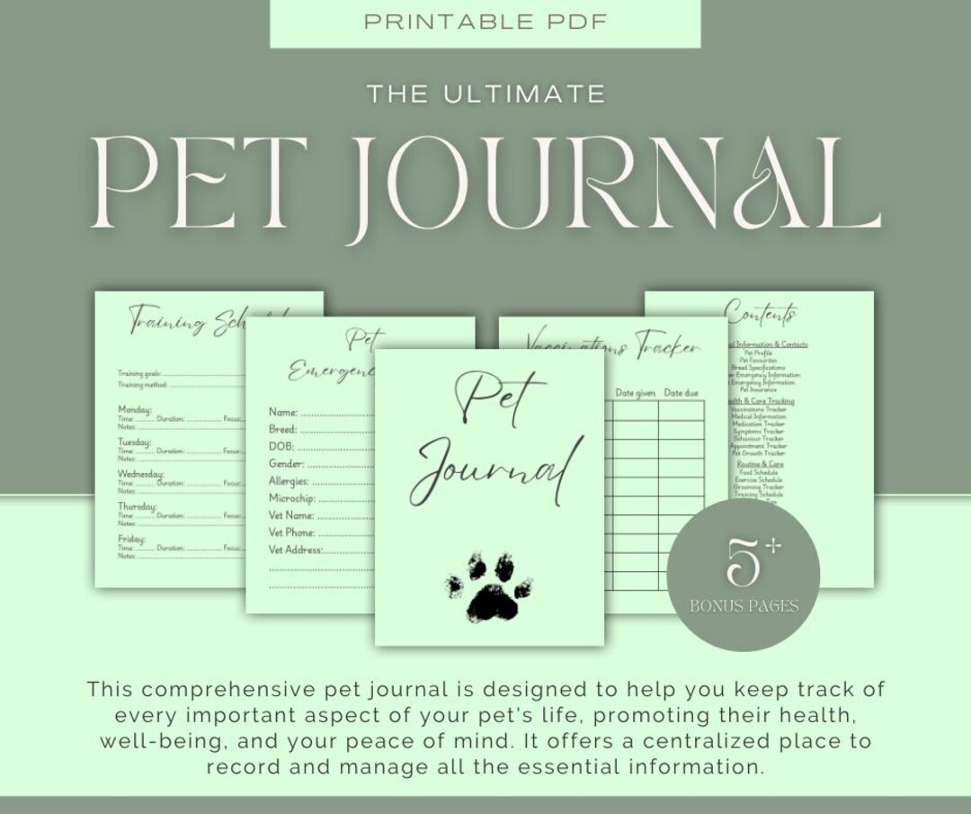 Pet Journal, Printable Pet Planner, Pet Health Tracker, Pet Medical ...