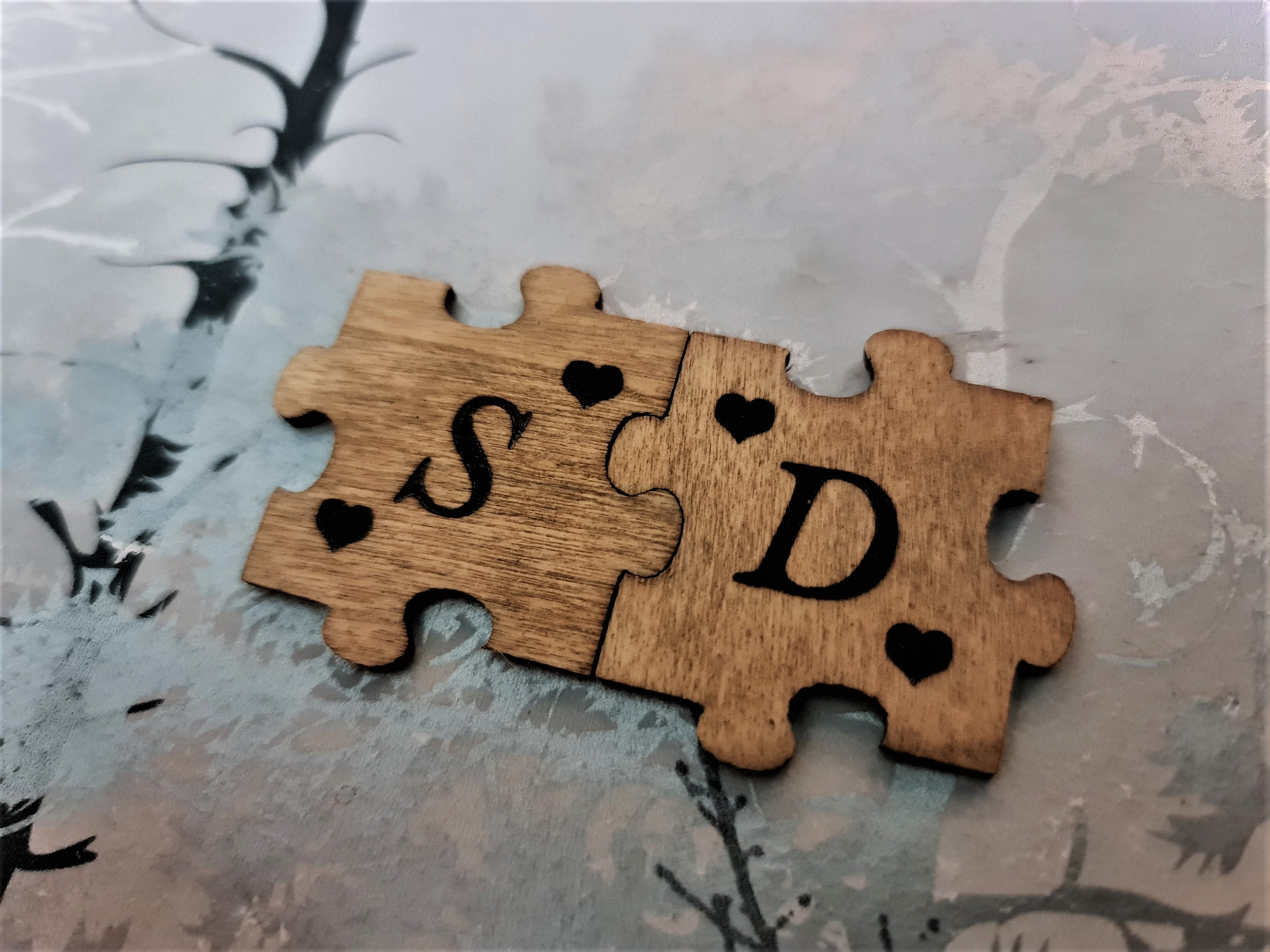 Engraved Personalised Wooden Puzzle Pieces 2pcs Keepsake - Etsy UK